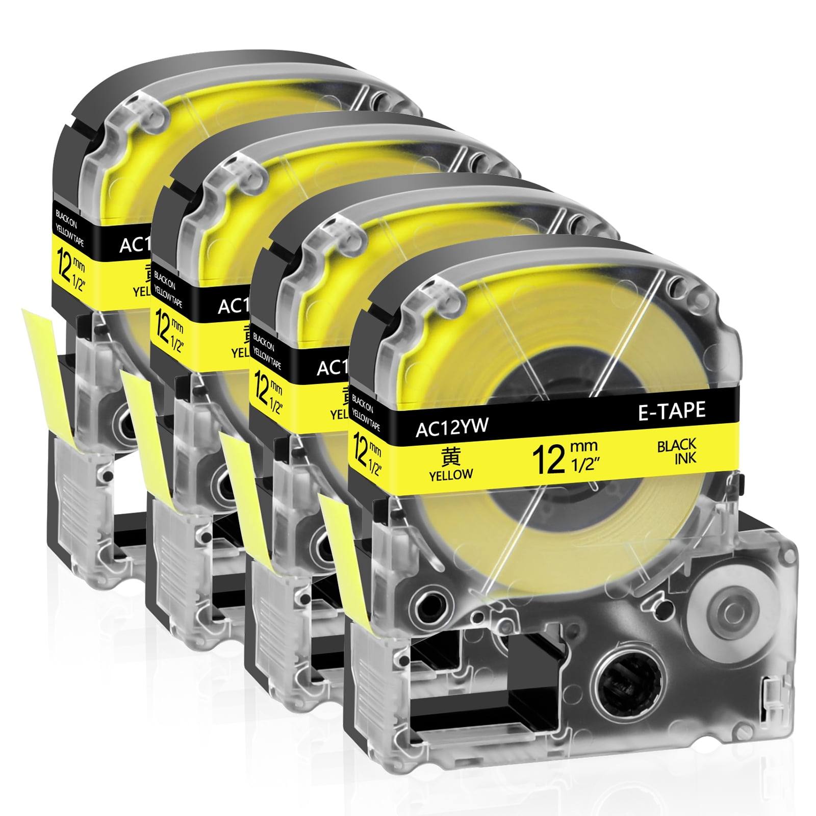 GREENCYCLE 4PK Black on Yellow Label Tape Compatible for EPSON LK-4YBW ...