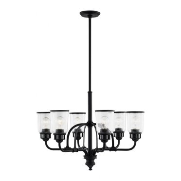 Coastal Traditional Farmhouse Six Light Chandelier-Bronze Finish-Clear ...