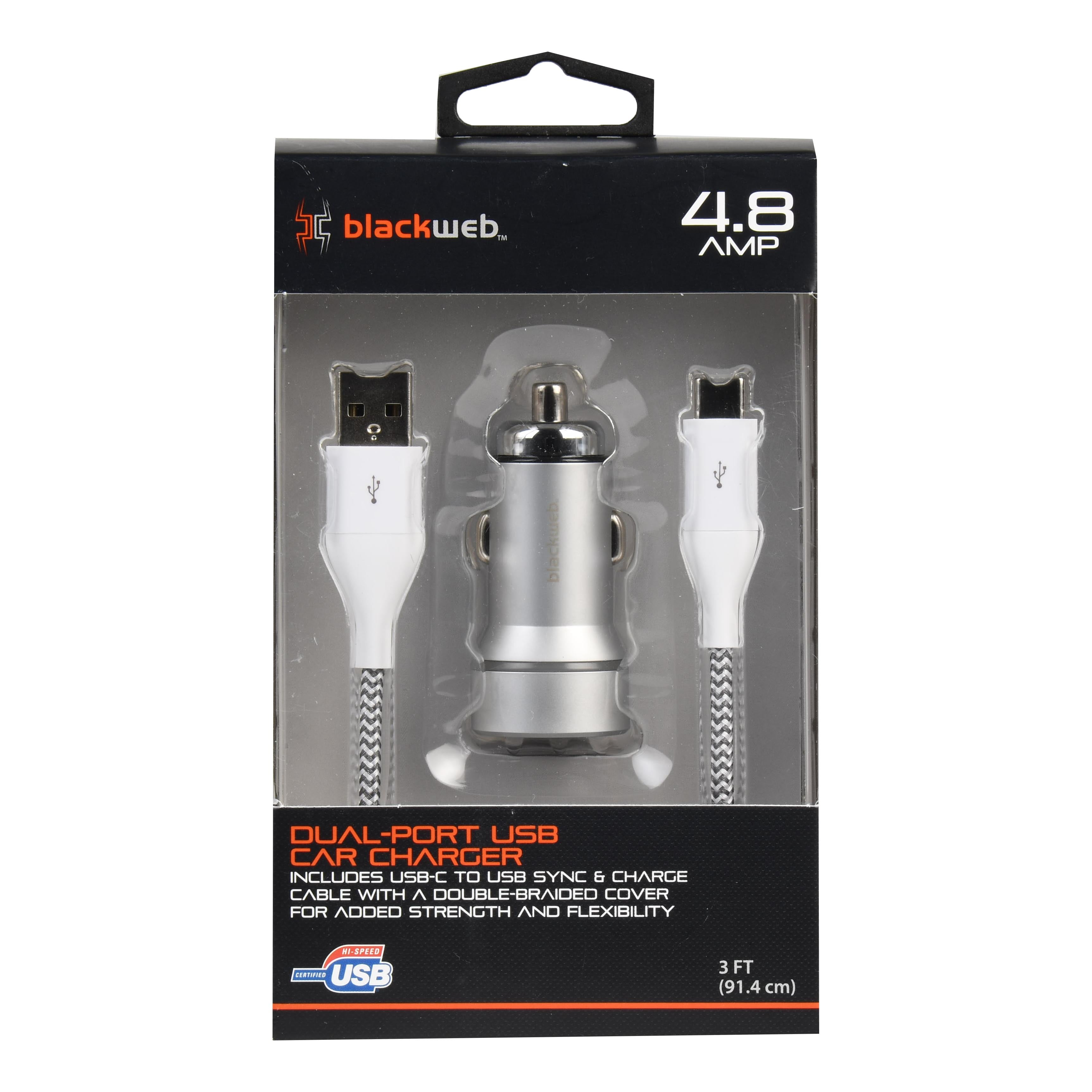 Blackweb 3' Dual-Port USB Car Charger, Silver - Walmart.com