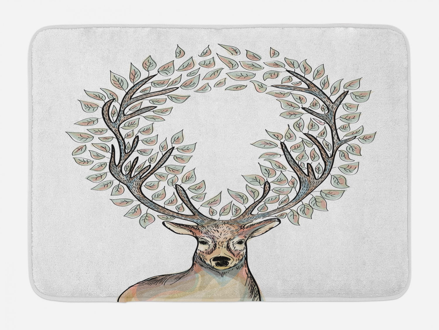 Deer Bath Mat, Hipster Reindeer with Floral Horns Mythical Creature ...