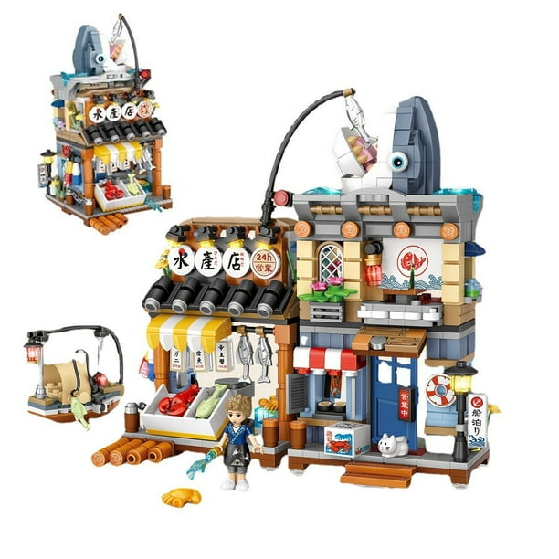 NICKSUN Japanese Street View Seafood Shop Mini Building Blocks, MOC Creative Toys Model Set, 790 ...