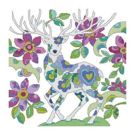 Stamped Cross Stitch Kits Needlework Kits - Flower & Elk Pattern 11/14 ...