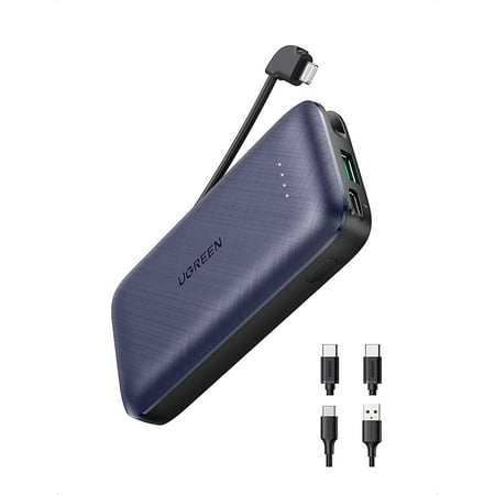 Portable Charger Built-in Lightning Cable MFi Certified - 10000mAh Slim ...