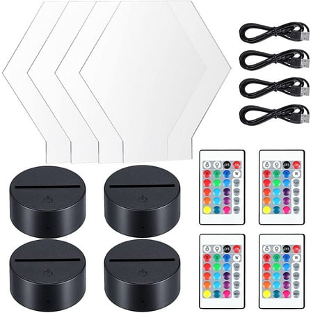 4 Pieces 3D Night LED Light Lamp Base with 4 Pieces Clear Acrylic ...