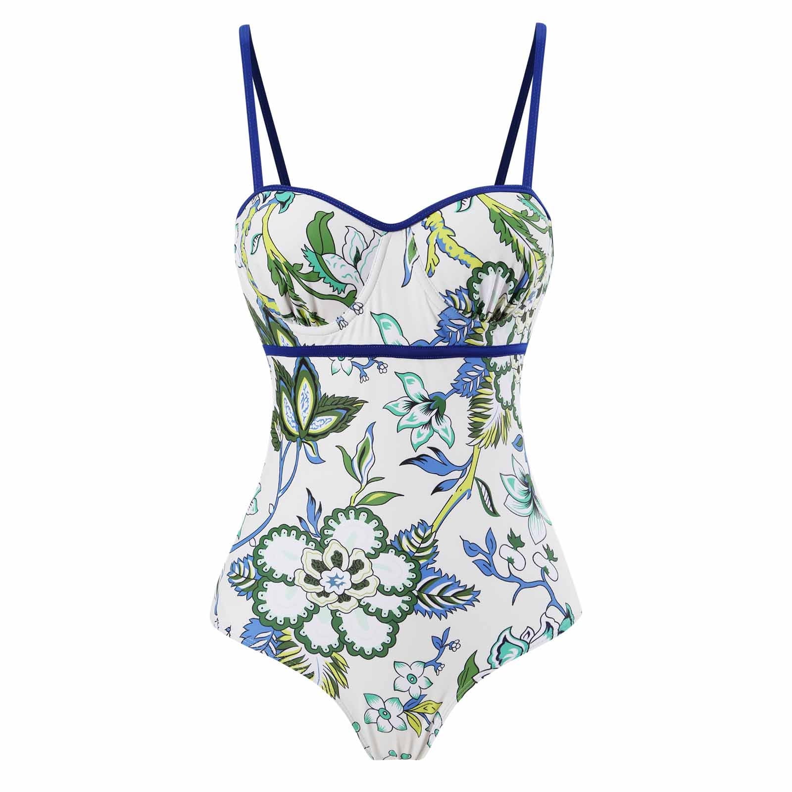 RKSTN Womens Swimsuit Vintage Print Lace-up One-piece Swimsuit Bikini V ...