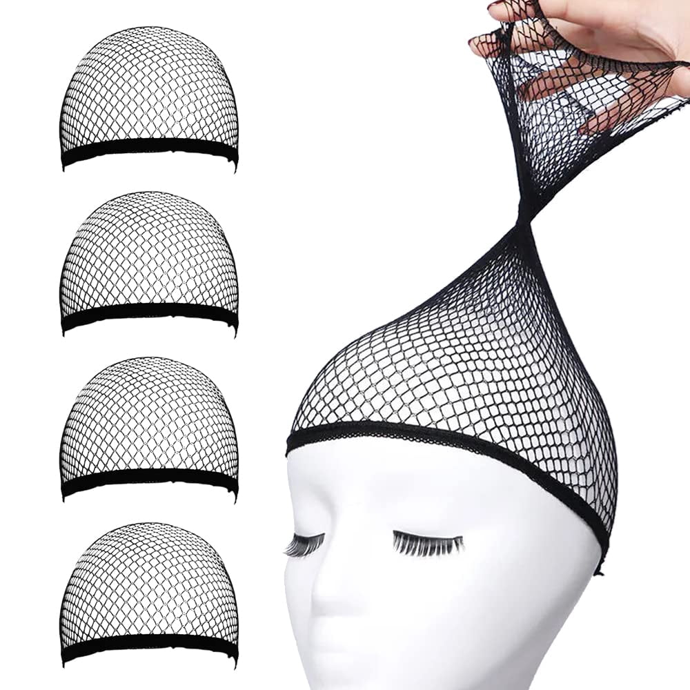 4 Pieces Mesh Wig Cap Open End Mesh Black Hair Net Weaving Caps Wig ...