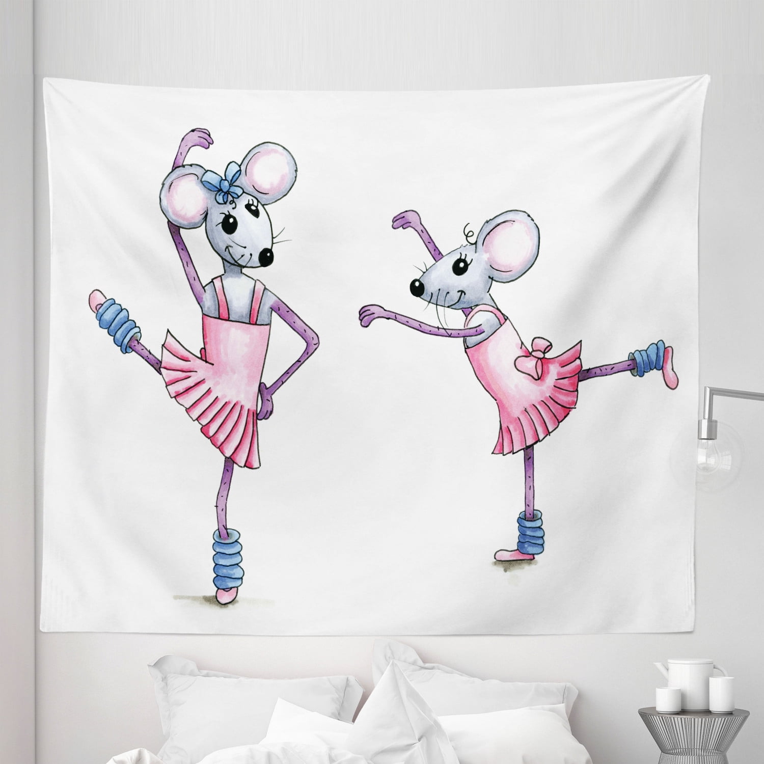 Retro Tapestry, Watercolor Style Illustration Dancing Ballerina Mice ...
