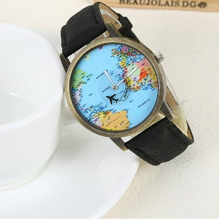 Maoww Girls Round Analog World Map Dial Wrist Watch wolrid map wrist ...