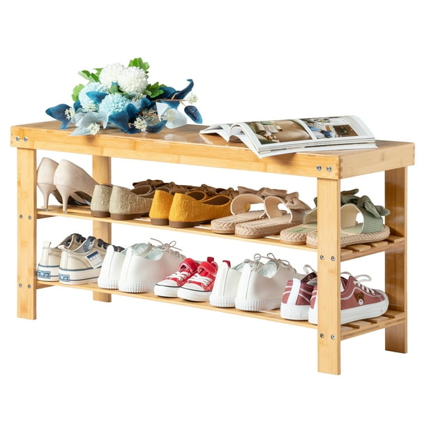 UBesGoo 3-Tier Bamboo Shoe Rack Bench, Shoe Storage Organizer for ...