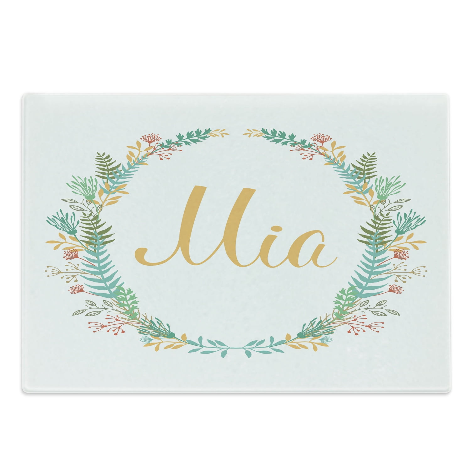 Mia Cutting Board, Frame of Flowers and Ferns Pattern with Handwriting ...