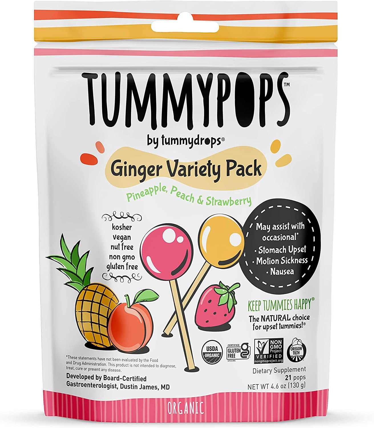 USDA Organic Tummypops Ginger Variety Pack (Pineapple, Peach ...
