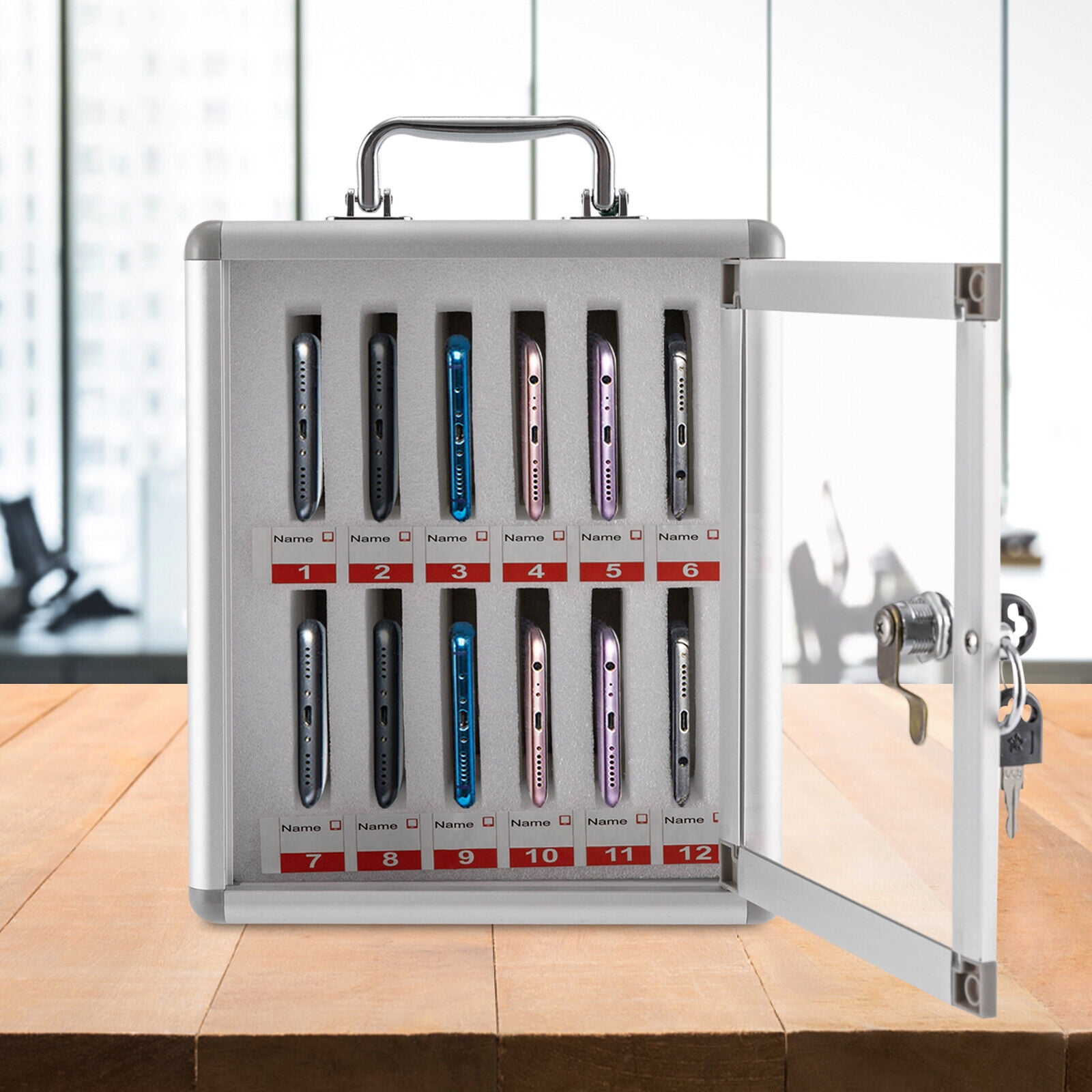 Miumaeov 12 Slot Aluminum Alloy Cell Phones Storage Cabinet Wall ...