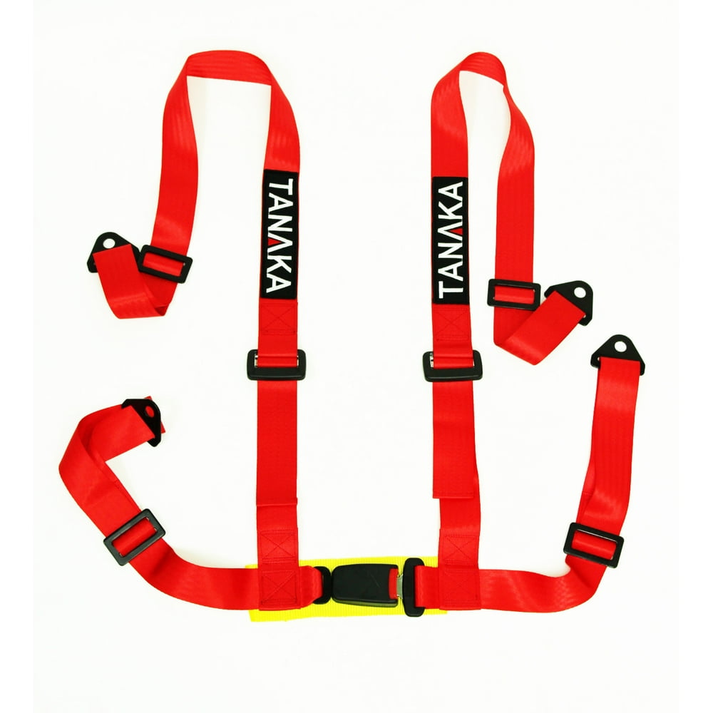2 X TANAKA UNIVERSAL RED 4 POINT BUCKLE RACING SEAT BELT HARNESS (RED ...