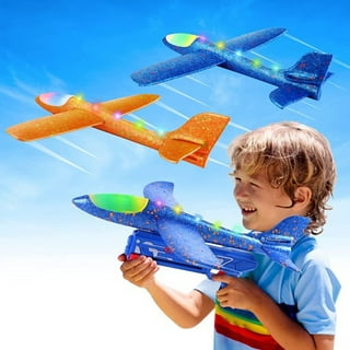 Large Airplane Toys with Launcher, 2 Flight Modes LED Light Foam Glider ...
