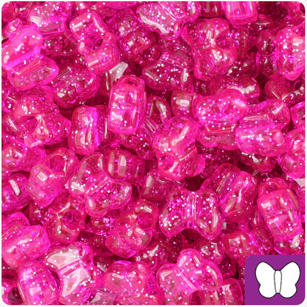 BeadTin Hot Pink Sparkle 13mm Butterfly Pony Beads (250pcs) - Walmart.com