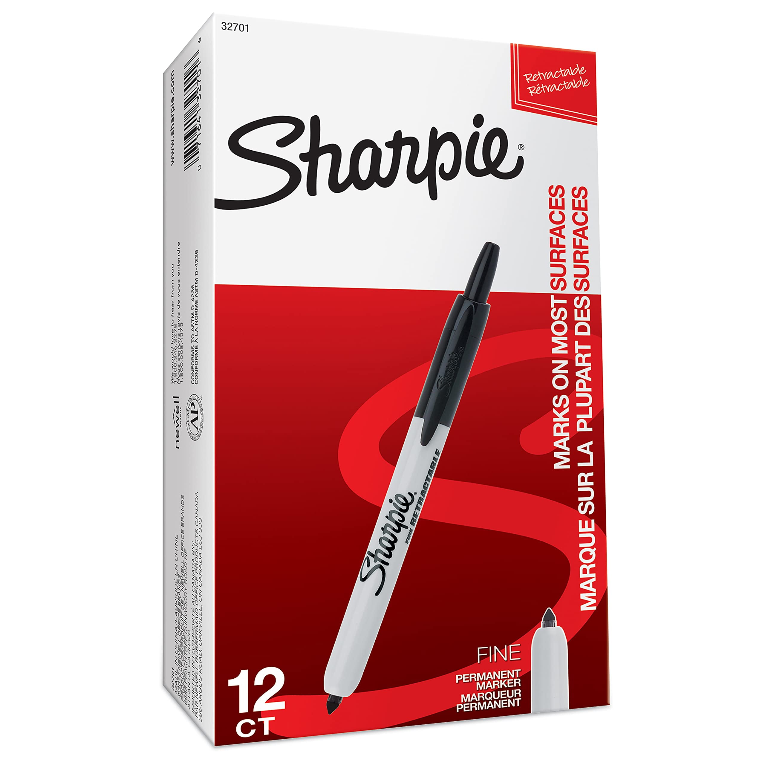 Rotuladores permanentes SHARPIE retráctiles de punta fina negros 12 ...
