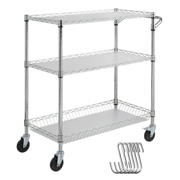 VEVOR 3-Tier Utility Cart Rolling Cart on Wheels 35"x18"x35.5" 661 lbs ...
