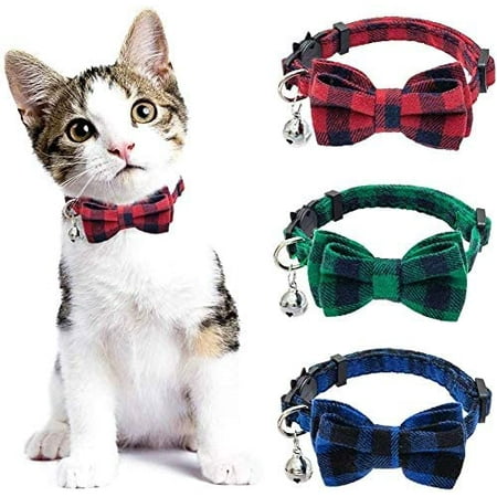 Breakaway Bowtie Cat Collar with Bell - 3 Pack Classic Plaid Kitten ...