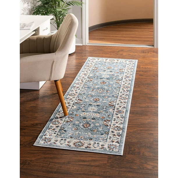 Rugs.com Charlotte Collection Rug – 16 Ft Runner Light Blue Low-Pile ...