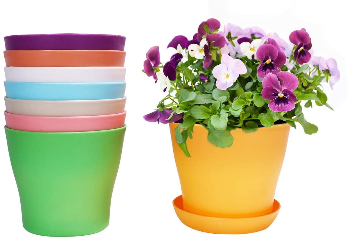 Alotpower Plastic Planters Indoor Set of 8 Flower Plant Pots Decorative ...