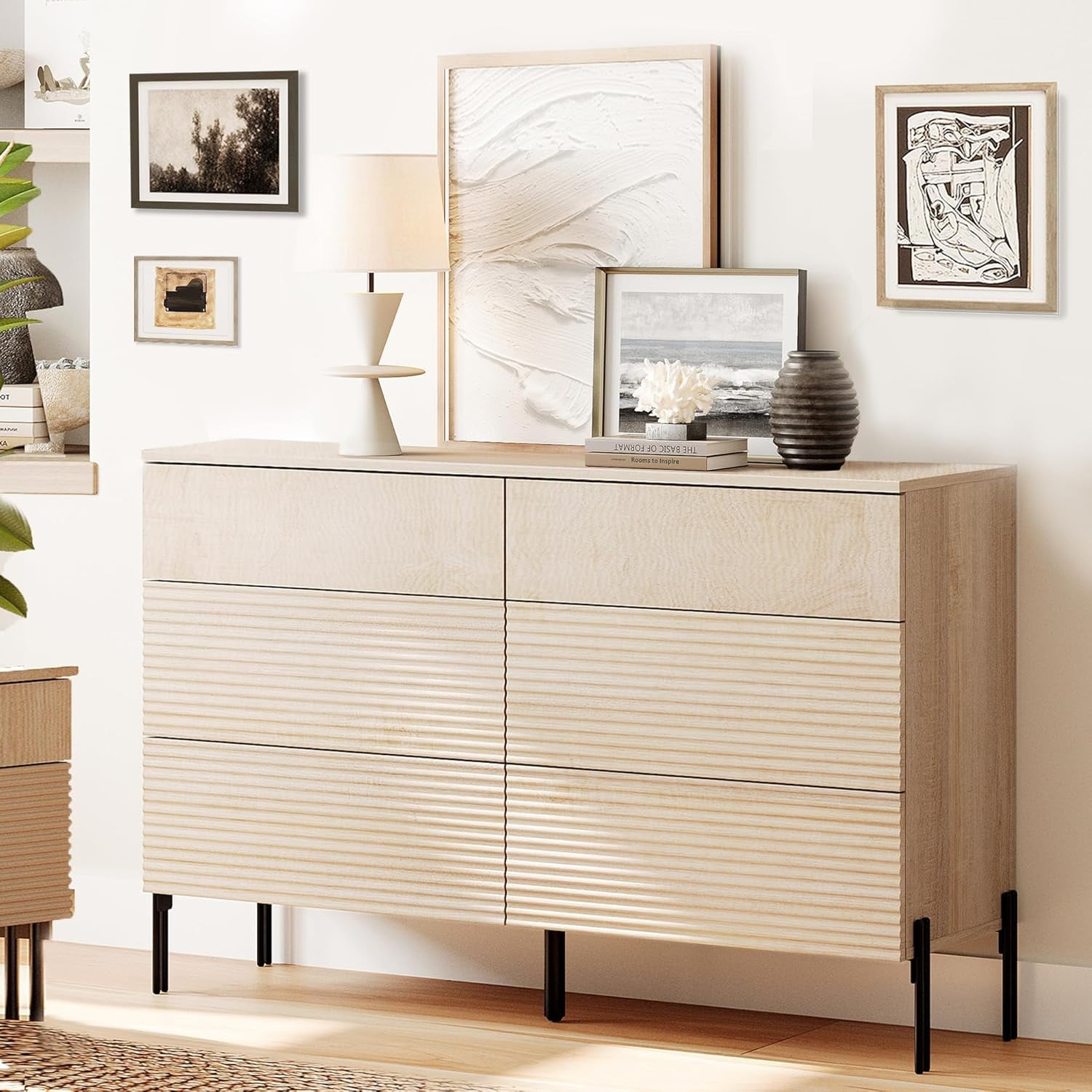 Click here for Wampat 47.2 Fluted 6-Drawer Dresser With Metal Han... prices