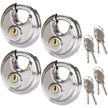 Set of 4 Stainless Steel Security Circular Padlocks, Rust Resistant ...