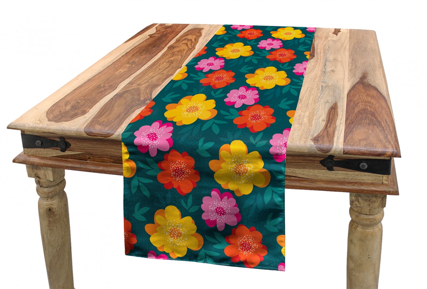 Colorful Table Runner, Abstract Hand Drawn Flowers Pattern Repeating ...