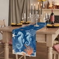 Blue Red Seahorse Coastal Table Runner Navy Blue Beach Coral Nautical ...