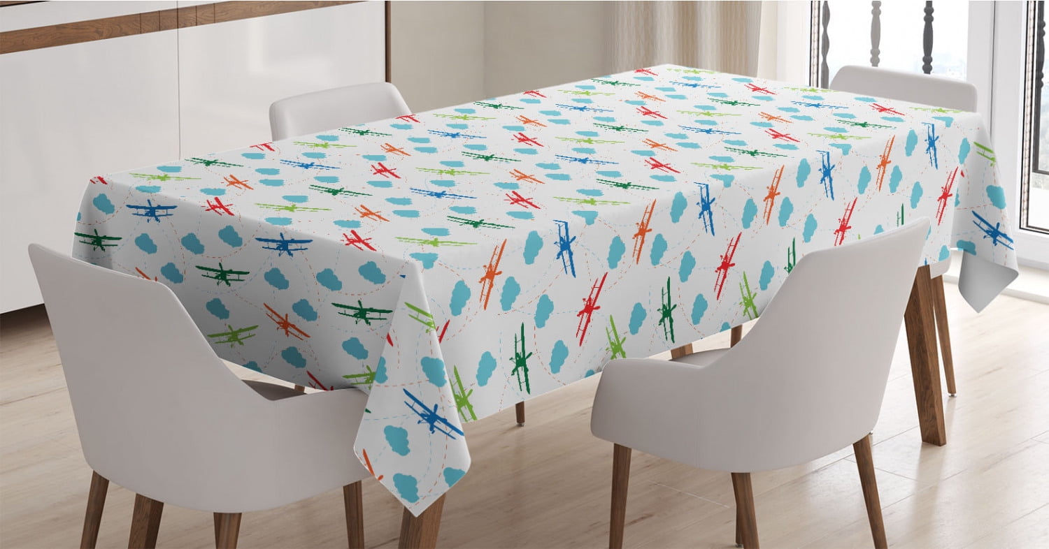 Airplane Tablecloth, Travel Around the World Theme with Colorful Retro ...