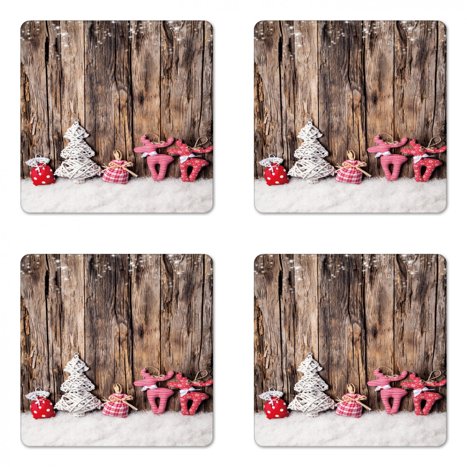 Winter Coaster Set of 4, Traditional Cloth Christmas Inspired Rustic ...