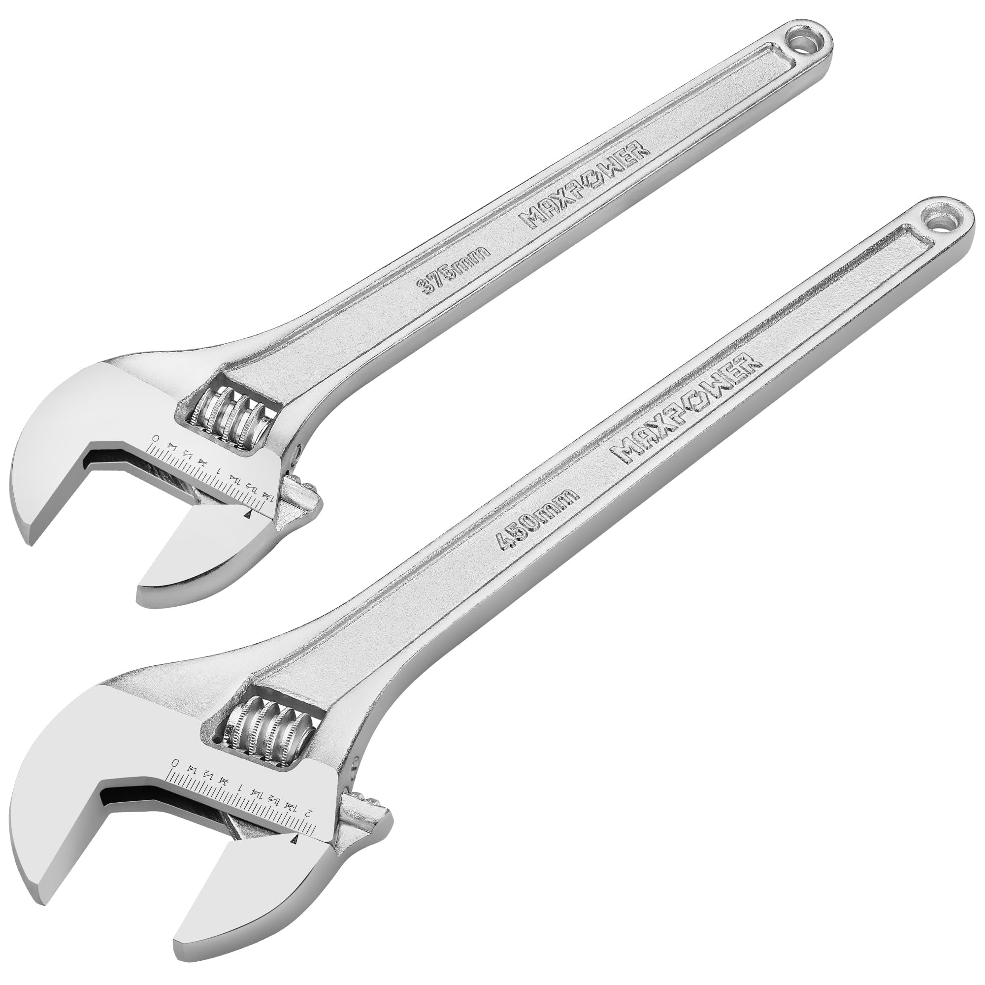 MAXPOWER Adjustable Wrench 15 Inch and 18 Inch, Heavy Duty Cr-V Steel ...