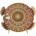 Boho Ethnic Traditional Style Round Fitted Tablecloth with Elastic Edge ...