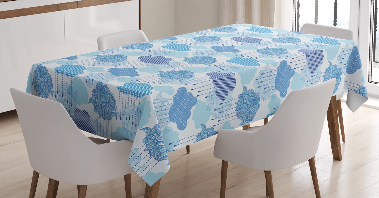 Cloud Tablecloth, Stylized Nimbus Clouds Tangled Checkered Polka Dot ...