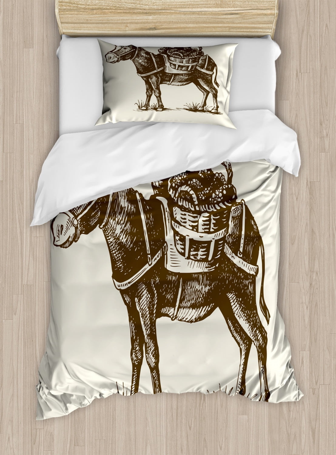 Donkey Duvet Cover Set Twin Size, Vintage Engraving Style Donkey ...