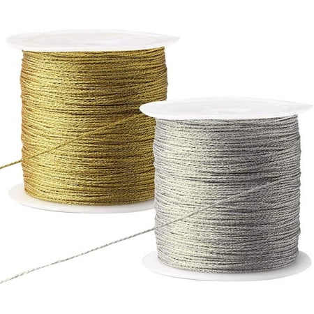 HEIBIN218 Yards/656 Feet Metallic Cord, 2 Spool Metallic Thread Gold ...