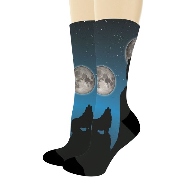 ThisWear Mens Animal Socks Howl Wolf and Moon Cool Wolf Apparel Wolf ...