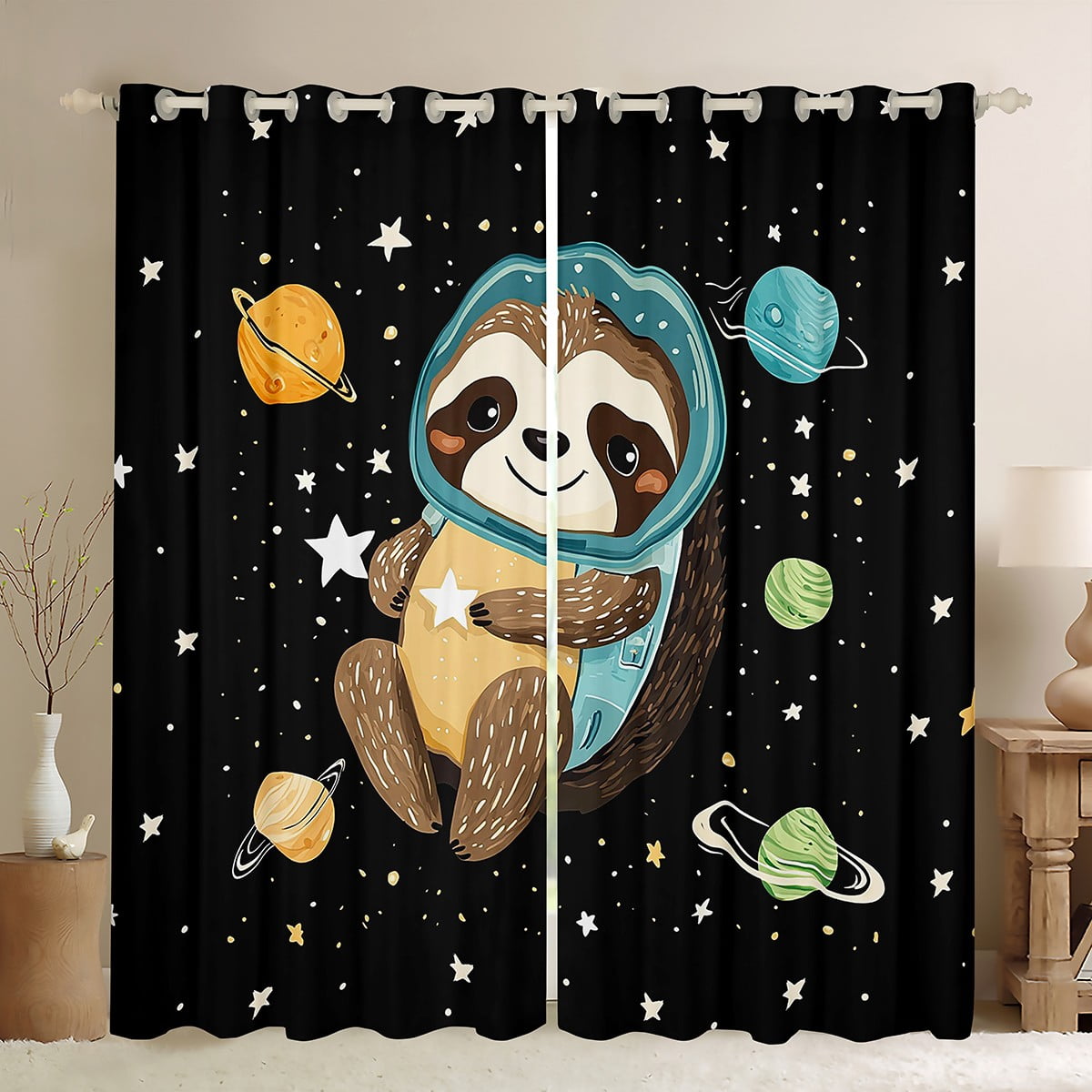 Click here for Erosebridal Cartoon Sloth Curtains For Living Room... prices