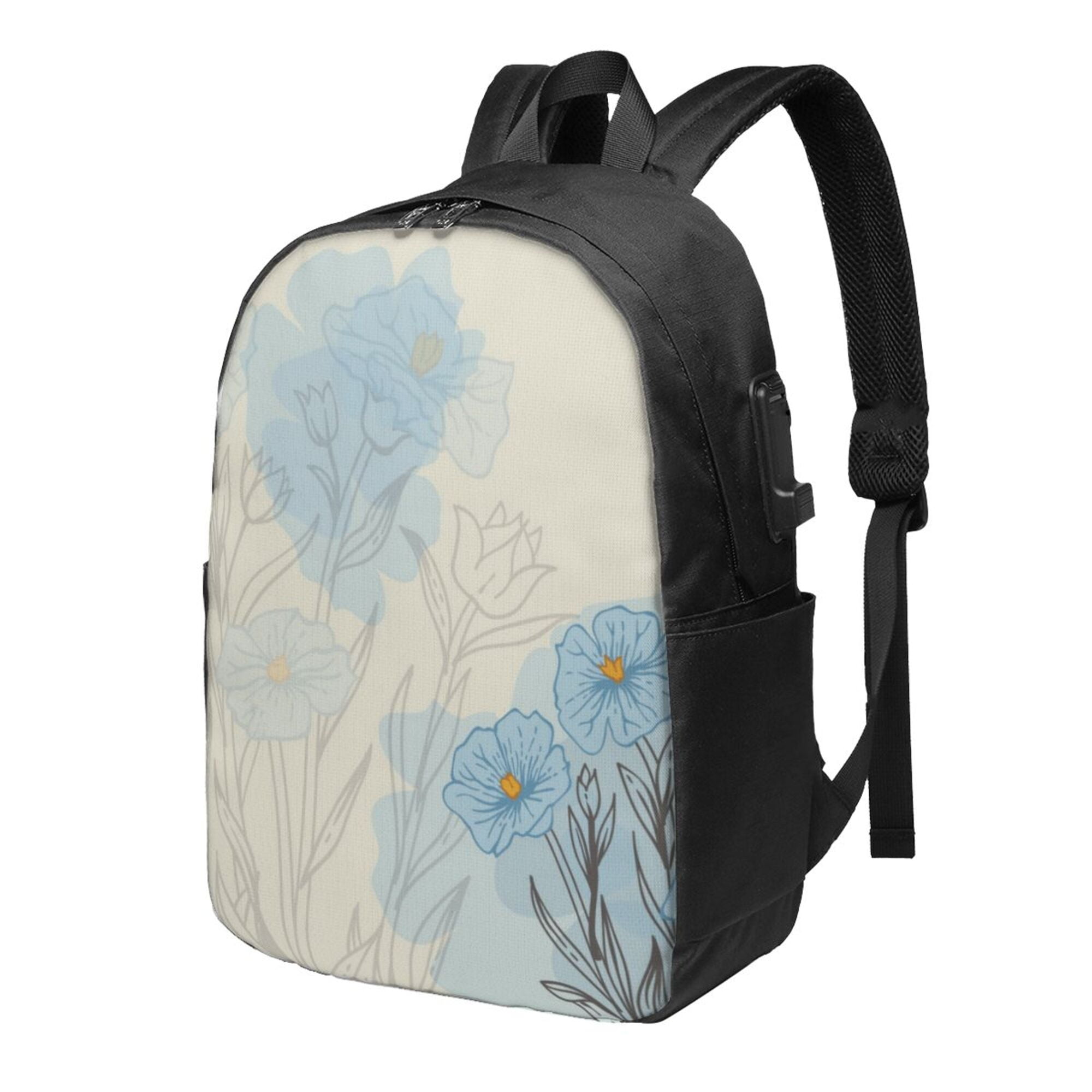 YFYANG 17" Laptop Backpack, Blue Vintage Flowers Fashion Travel Work ...
