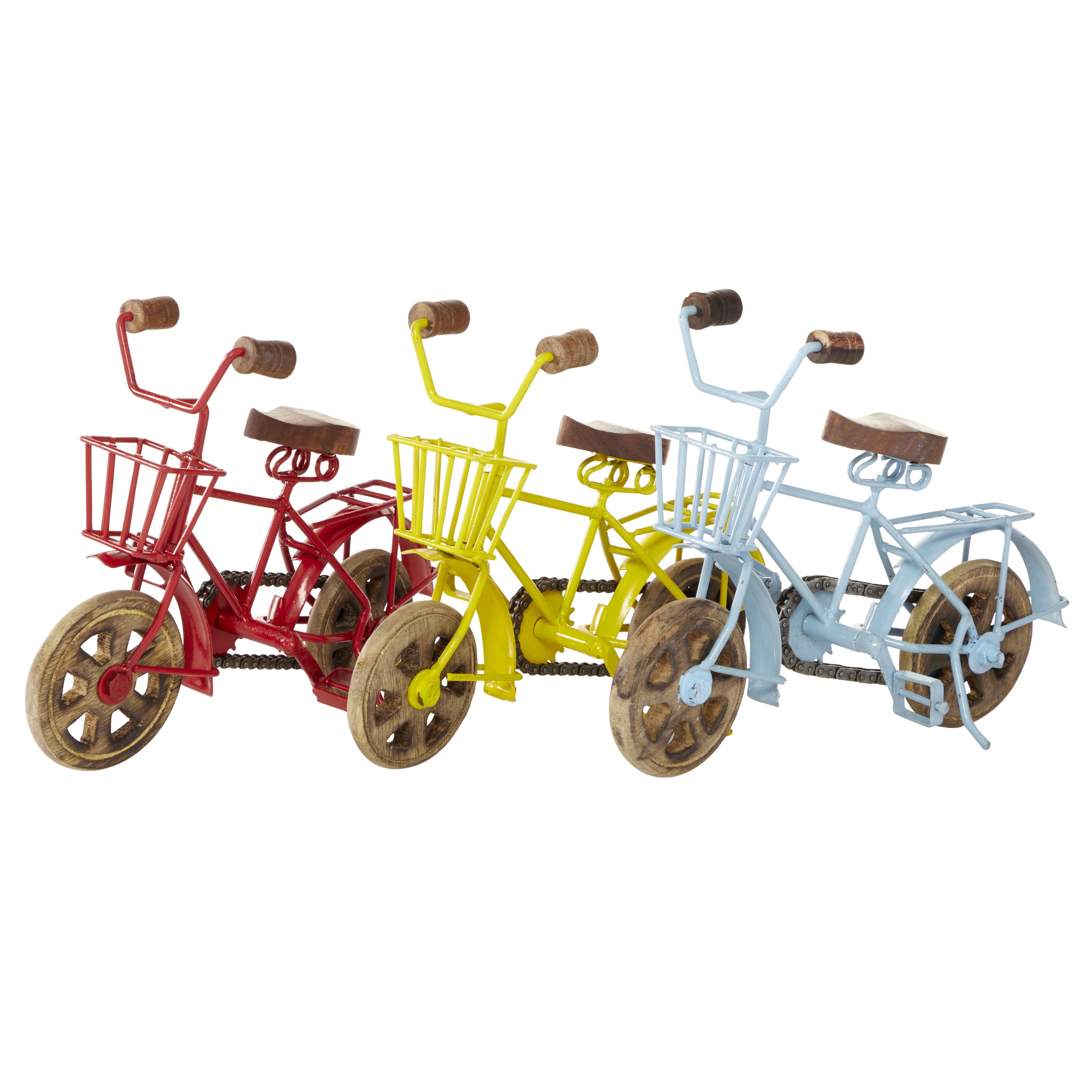 11"W, 8"H Multi Colored Metal Bike Sculpture with Wood Wheels, by ...