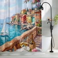 Abstract Town Shower Curtains for Bathroom, Sailboat Houses Sea Wine ...