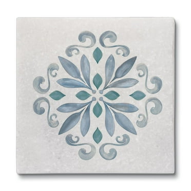 CounterArt "Mid Mod Floral" 4 Pack Natural Marble Corked Back Coasters ...