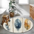 Blue Brown Feathers Round Area Rug 4 FT, Non Slip Indoor Outdoor Rug ...