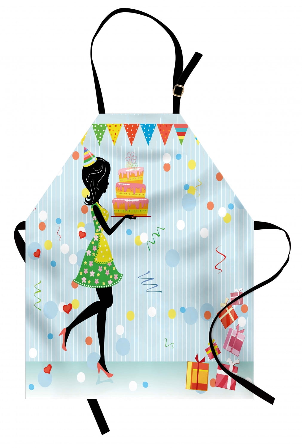 Birthday Apron Young Mother Carrying a Delicious Cake Presents Dots and ...