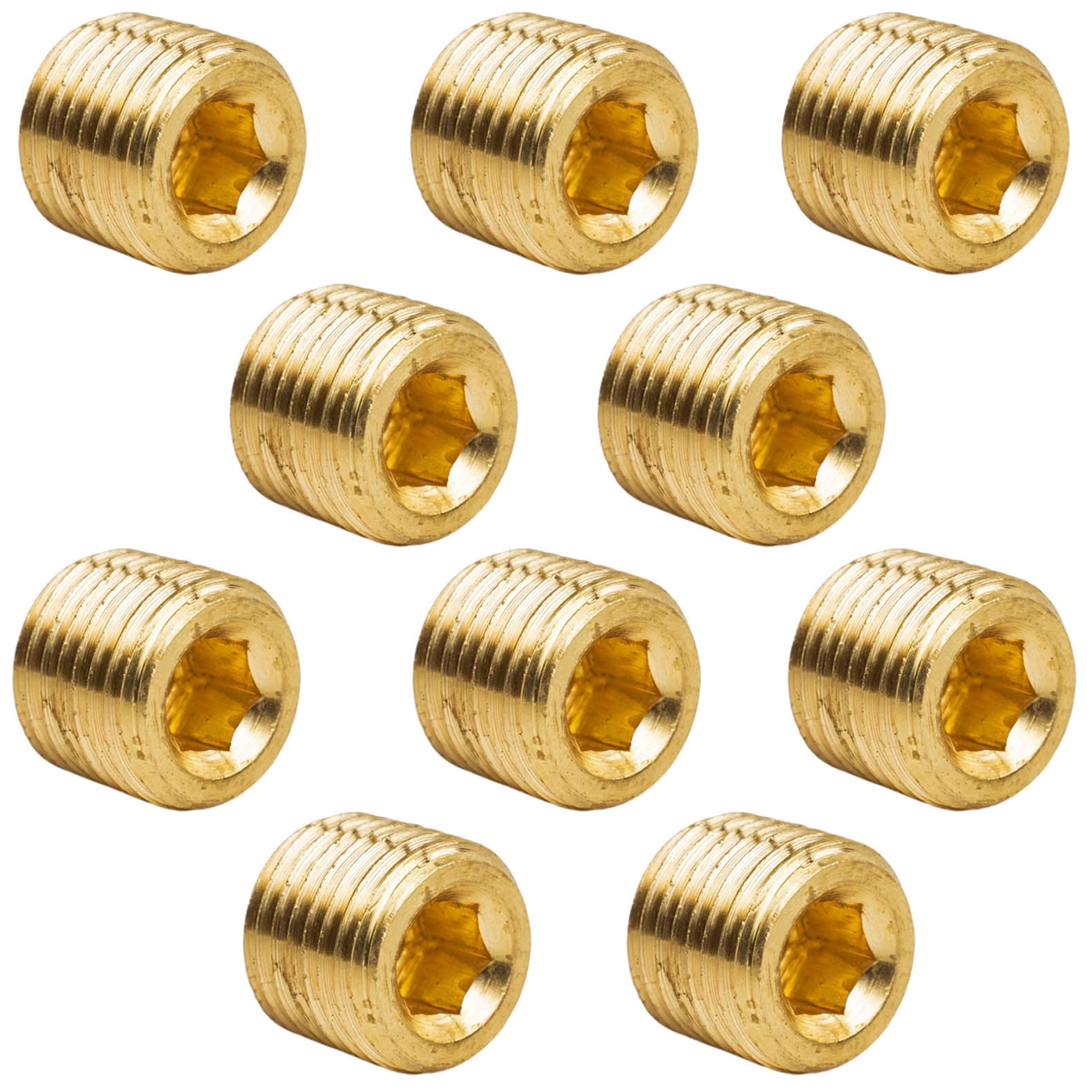 10 Pack Brass 1/4" Hex Pipe Plugs Countersunk Style Male NPT Pipe End ...