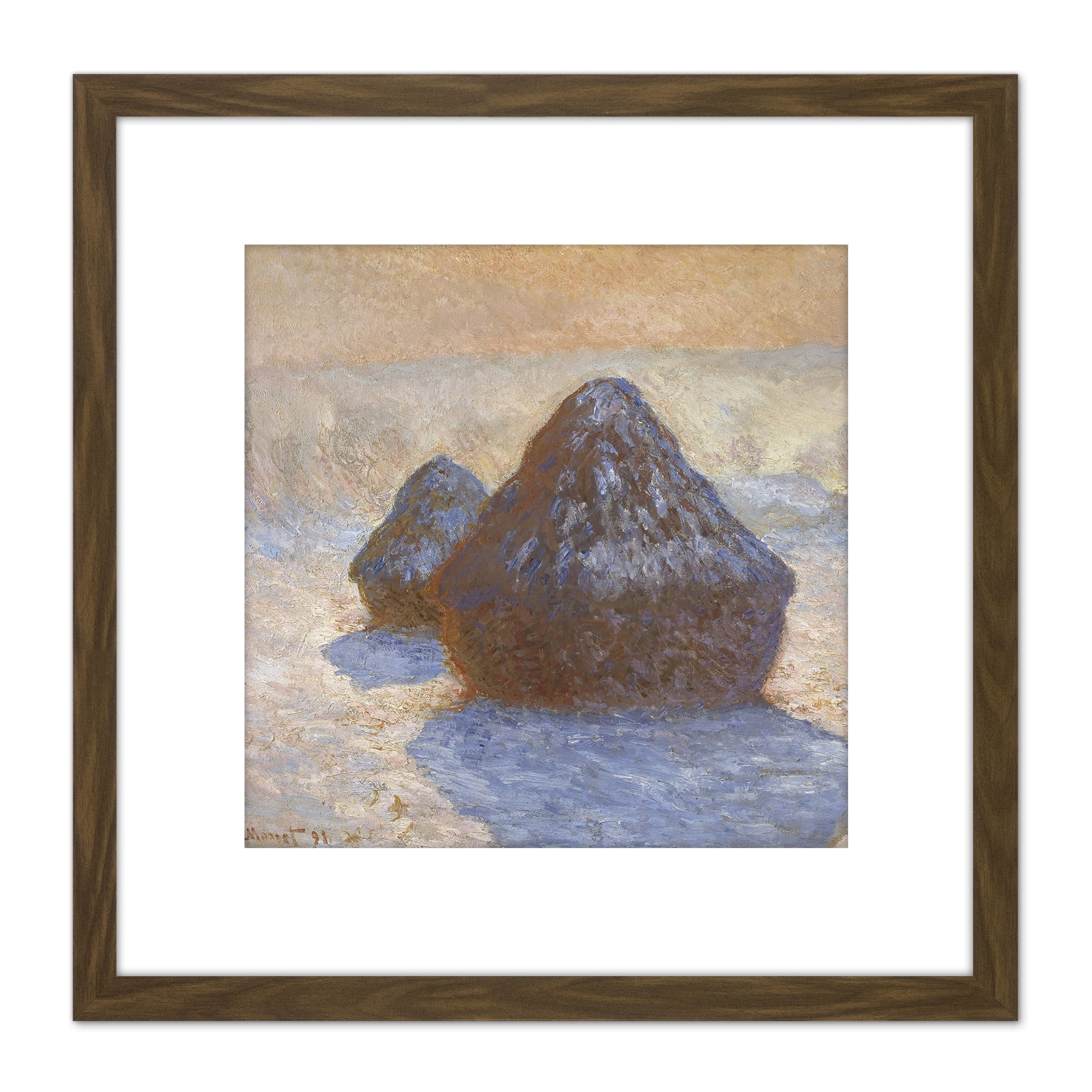 Claude Monet Haystacks Snow Effect 8X8 Inch Square Wooden Framed Wall ...