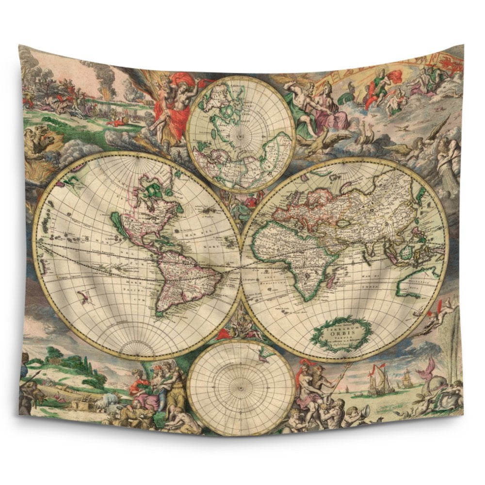 POPCreation Vintage World Map Wall Tapestry Hanging - Polyester Fabric ...