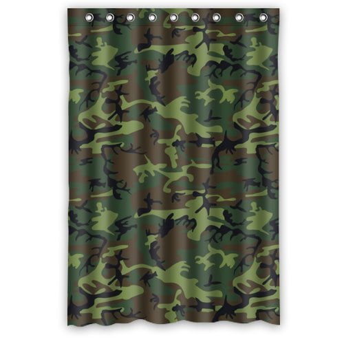 Greendecor Army Camouflage Woodland Camo Waterproof Shower Curtain Set