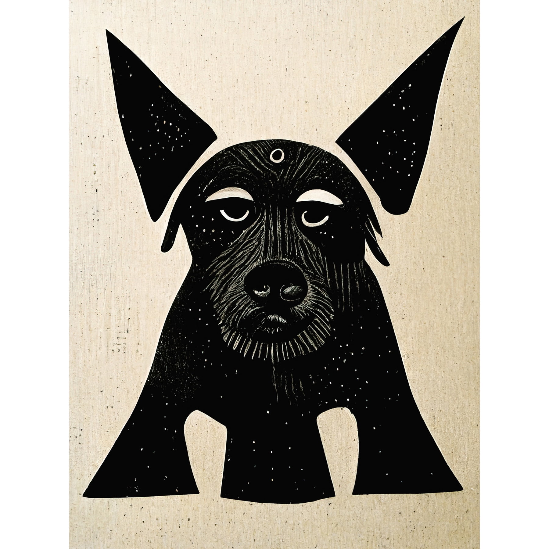 Abstract Black And White Terrier Dog Linocut Illustration Unframed Wall ...