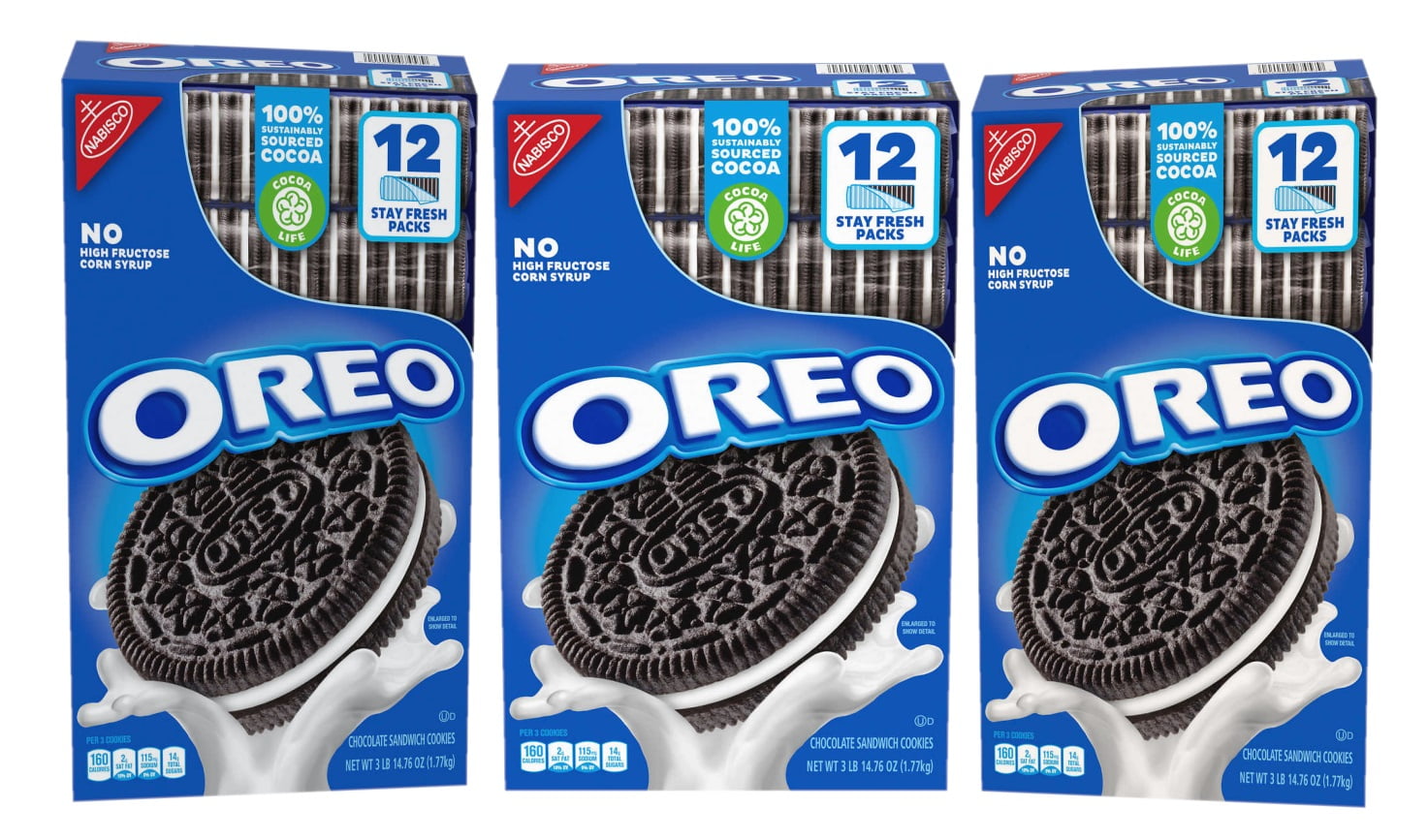 3 Pack | Oreo Chocolate Sandwich Cookies, Stay Fresh Packs, 12 Count ...