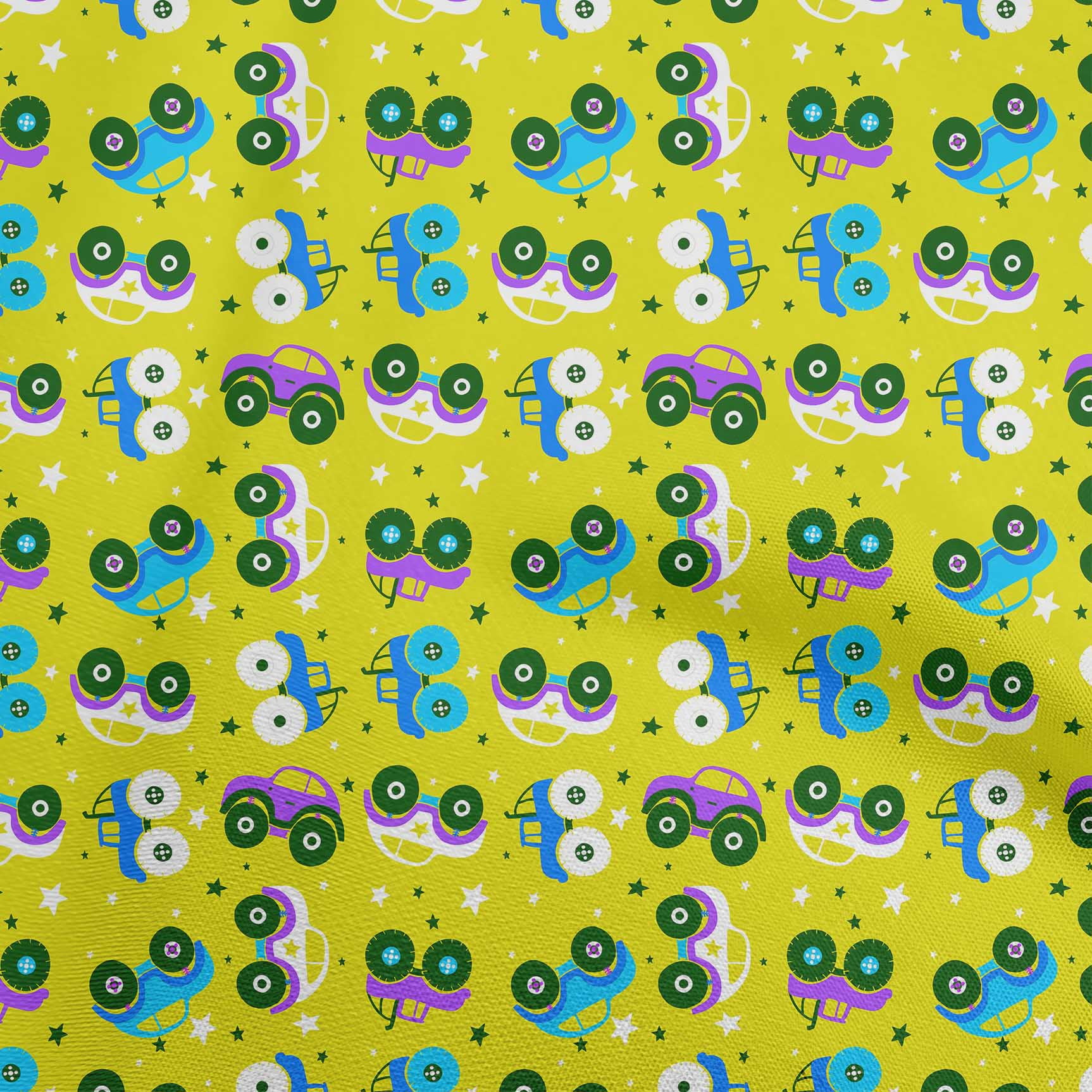 oneOone Velvet Medium Yellow Fabric Cars Kids Nursery Quilting Supplies ...